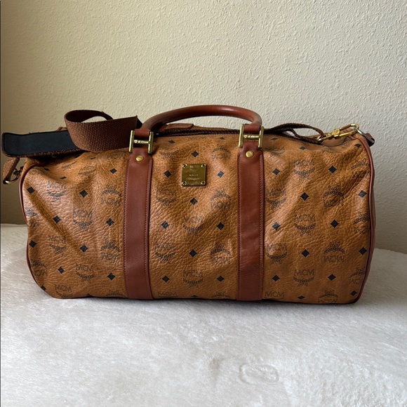 MCM | Bags | Authentic Mcm Brown Leather Large Weekender Duffle Bag ...